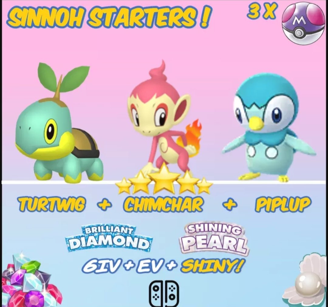 All 3 Starters GEN 4 Shiny 6IV Piplup, Turtwig and Chimchar – BD/SP ...