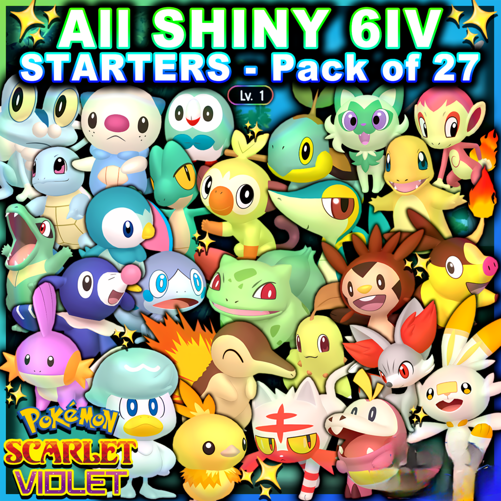 POKEMON SCARLET & VIOLET POKEMON ALL 27 STARTERS SHINY BR - GEN 9 | 6IV ...